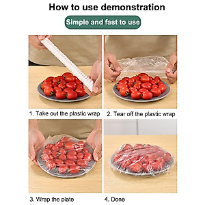 Jrsoul He Fresh Keeping Film Store Container Organizers with 100 Stretchable Plastic Wrap, Wall Mounted No Drilling Shower Cap Storage Box for Kitchen Bathroom Passage (Creamy white)