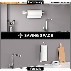 Paper Towel Holder - Self-Adhesive or Drilling, White Wall Mounted Paper Towel Rack Under Cabinet for Kitchen, Upgraded Aluminum Kitchen Roll Holder - Lighter but Stronger Than Stainless Steel!