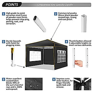 10x10 Pop Up Canopy with 4 Removable Sidewalls，Waterproof Party Wedding Event Tent，Instant Outdoor Enclosed Tent Shelter with Church Window and Carry Bag,Full Truss Structure Canopies