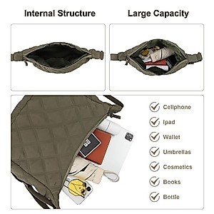 Women Hobo Shoulder Bag Puffer Small Tote Crossbody Bag Purse Cotton Handmade Bags Handbag with Zipper School Work Travel Olive Green