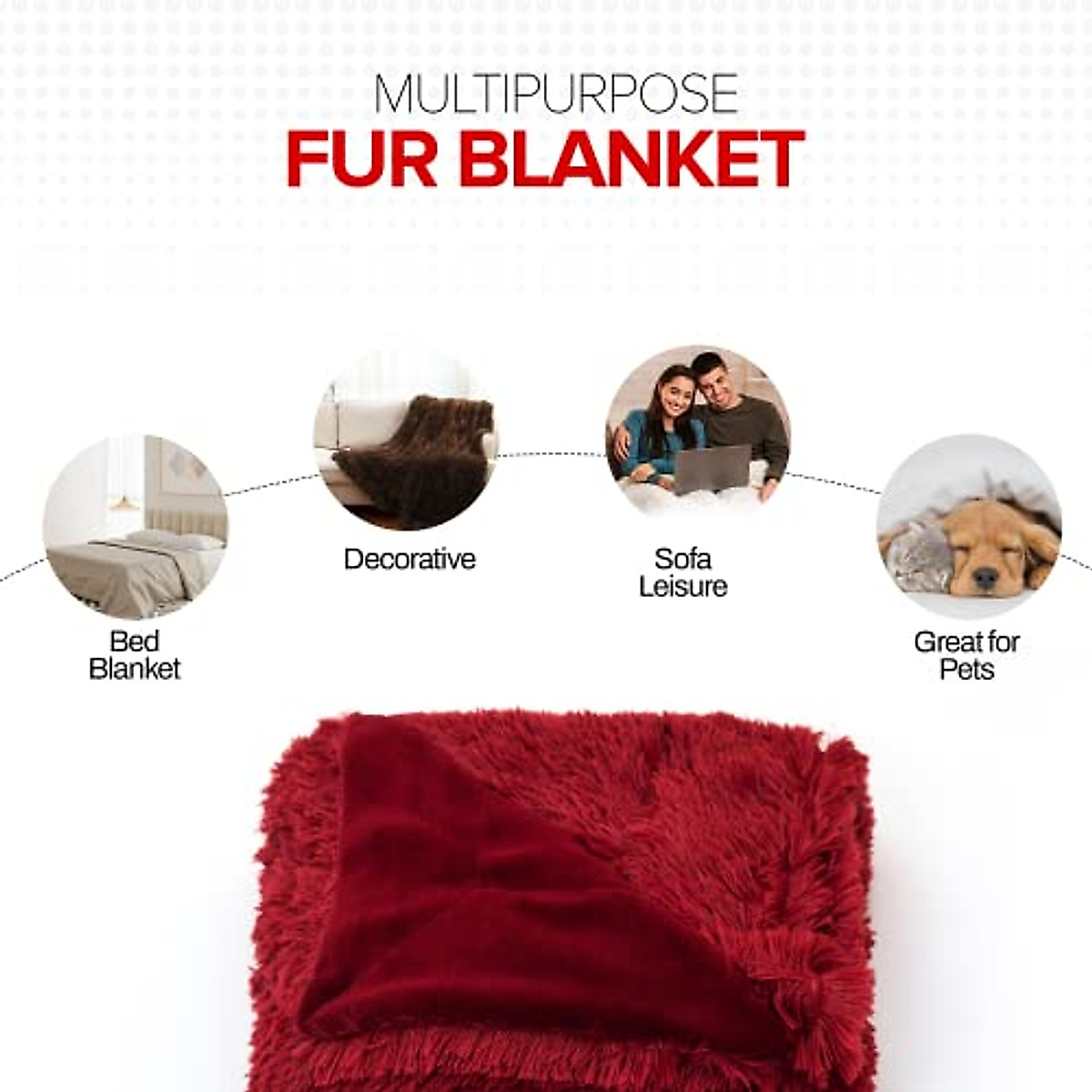 Cheer Collection Long Shaggy Hair Throw Blanket - Ultra Soft and Fuzzy - 50" x 60" inches, Maroon