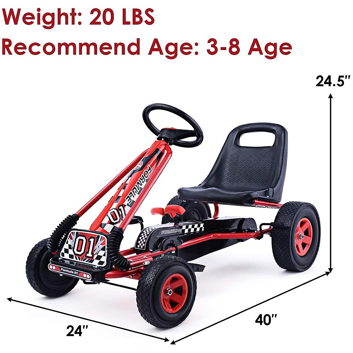 Costzon Go Kart for Kids, 4 Wheel Off-Road Pedal Go Cart w/Adjustable Seat, Steering Wheel, 2 Safety Brakes, EVA Rubber Tires, Ride-On Toys for Boys & Girls, Outdoor Racer Ride On Pedal Car (Red)