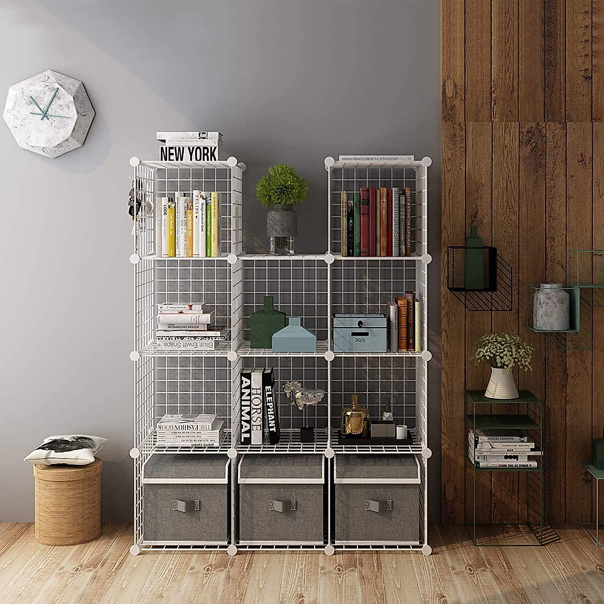 C&AHOME Wire Cube Storage, 12-Cube Storage Organizer Metal, C Grids Storage Bins Shelving, Modular Bookshelf Shelf, Closet Cabinet Ideal for Bedroom, Office 36.6”L x 12.4”W 48.4”H White