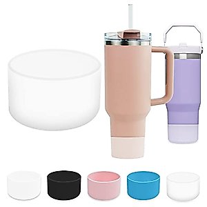 Turmaster 1Pcs Silicone Boot for Stanley 40 oz Quencher Tumbler, Silicone Cups Sleeve for Stanley IceFlow 20oz 30oz, Stanley Cup Accessories, Protective Cover for Water Bottle Bottom(Clear)