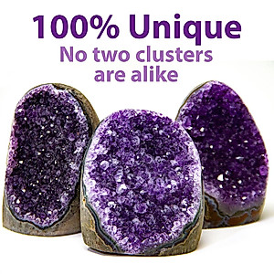 Natural Amethyst Cluster with Polished Edges [0.5 to 1 lb.] - Real Raw Geode Healing Crystal Rock from Uruguay - Deep Purple Decor - FREE Velvet Pouch of Rose Quartz