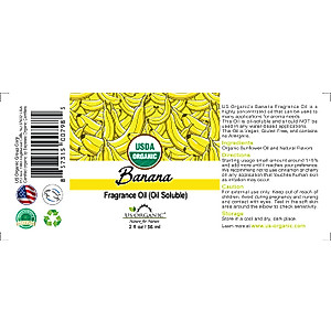 US Organic Banana Fragrance Oil_Oil Soluble_USDA Certified Organic_for Candle, Soap Making, Shampoo, Conditioner, Body Oil, Body Butter, Craft, DIY Projects, and Small Businesses_2 fl oz
