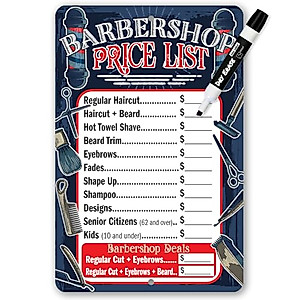 Barbershop Price List - Durable Metal Sign - Use Indoor/Outdoor - Makes a Great Barbershop Decor and Gift for Salon Business Owners (12" x 18")