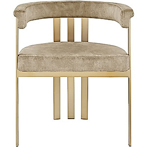 Meridian Furniture Marcello Collection Modern | Contemporary Velvet Upholstered Dining Chair with Brushed Brass Iron Frame, Set of 2, 23.5" W x 24" D x 28" H, Beige