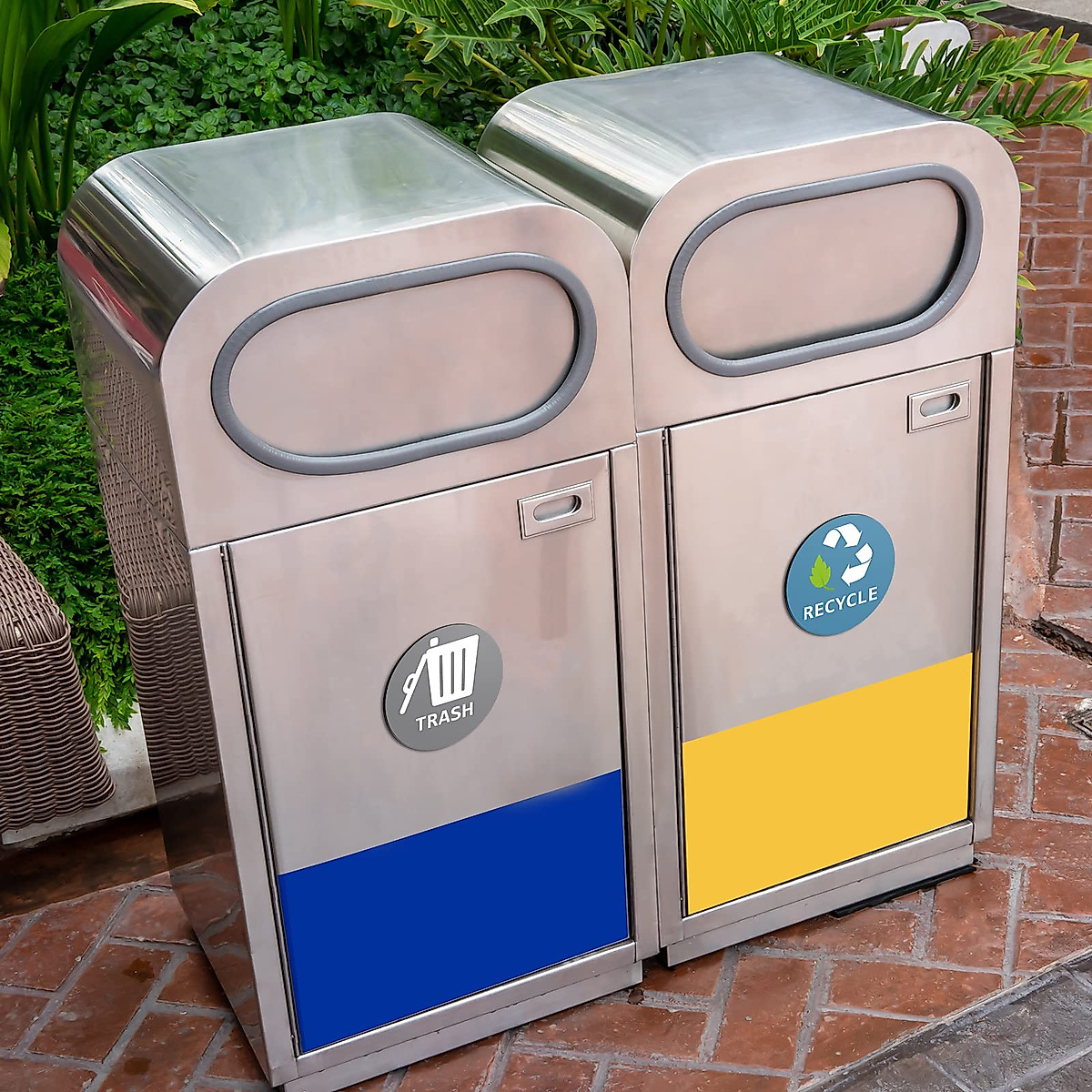 8 Pieces Magnetic Recycle and Trash Logo Symbol Recycle Logo and Trash Can Magnetic Decal Recycle Trash Bin Sticker Trash and Recycling Stickers for Trash Cans Garbage Containers and Recycle Bins