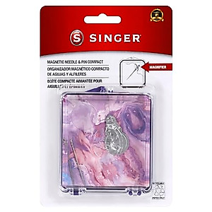 SINGER Magnetic Needle & Pin Compact with Hand Needles: Needle Holder with Sewing Magnifier – Sewing Needle Case for Secure Needle Storage