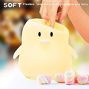 Penguin LED Night Light, Cute Nursery Color Changing Night Light with Tap Control, USB Rechargeable Portable Squishy Silicone Soft Lamp Gifts Bedroom