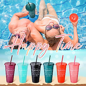 Dandat 36 Pcs Appreciation Tumblers Gifts Bulk 24 oz Thank You Employee Teacher Plastic Graduation Tumbler Colorful Reusable Inspirational Cups with Lids Straws Coworker Staff (Dark Color)