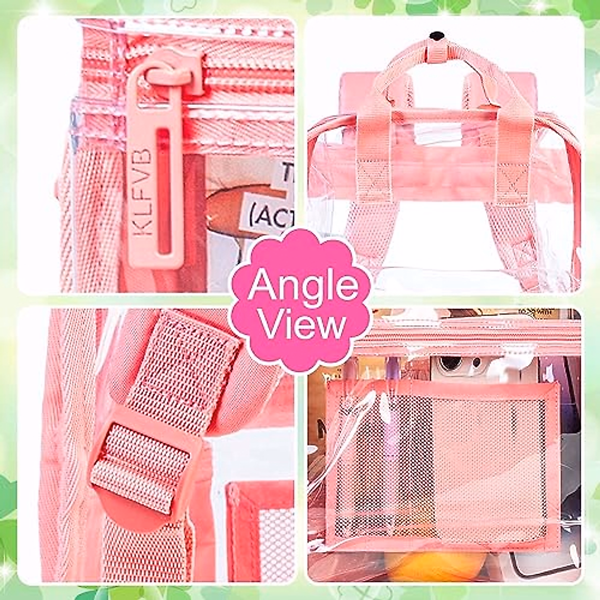 ZLYERT Clear Backpack, Heavy Duty Transparent Bookbag, Large See Through PVC Backpacks for Women and Men - (Pink)