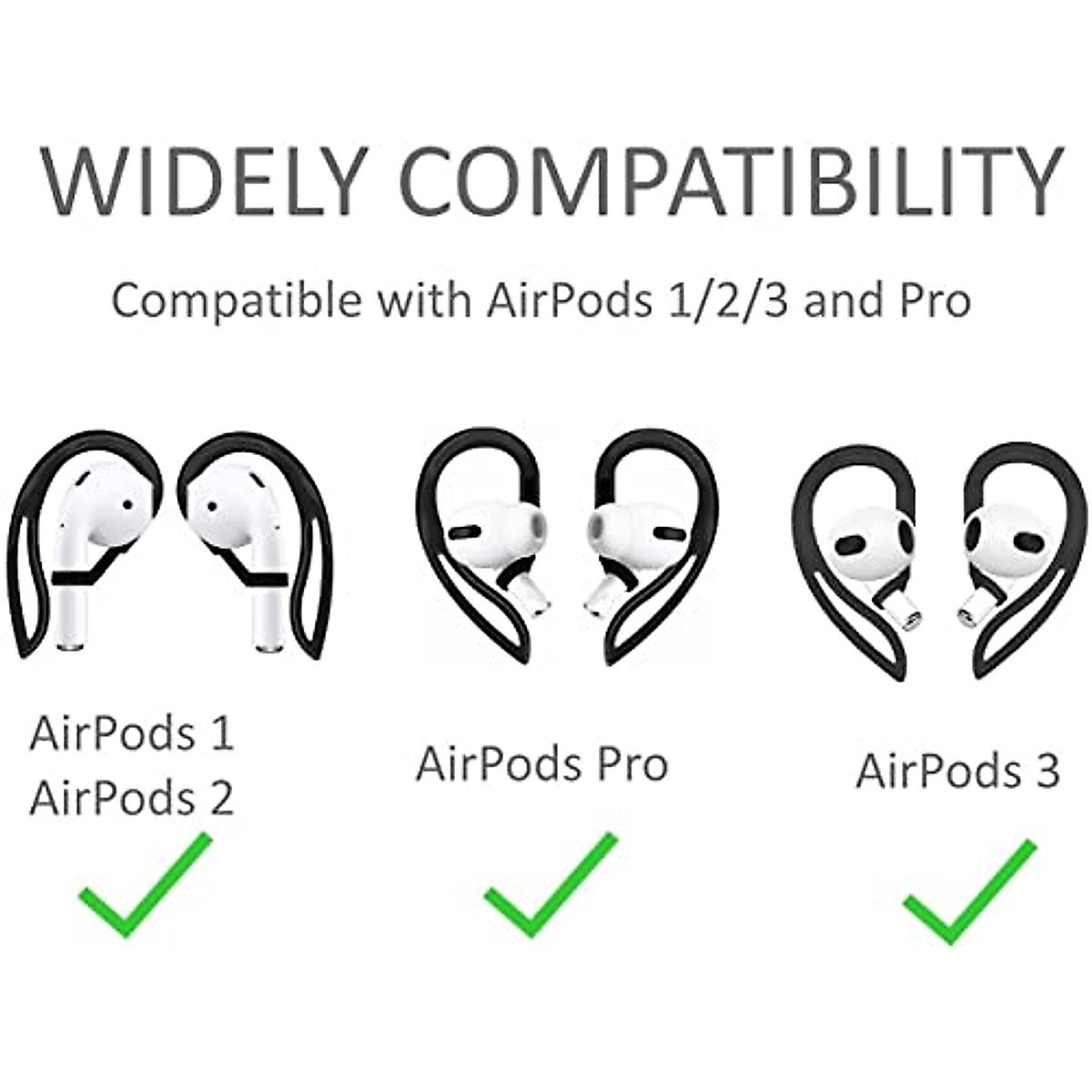 4 Pairs Ear Hooks Compatible with AirPods 3rd Generation [Multi-Dimensional Adjustable] Accessories Compatible with AirPods Pro AirPods 3 2 1 Gen(Transparent/Black)