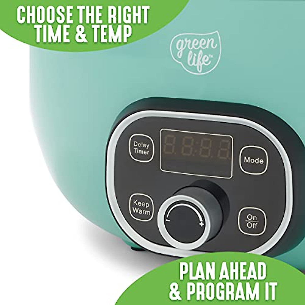 GreenLife Cook Duo Healthy Ceramic Nonstick 6QT Slow Cooker, PFAS-Free, Digital Timer, Dishwasher Safe Parts, Turquoise
