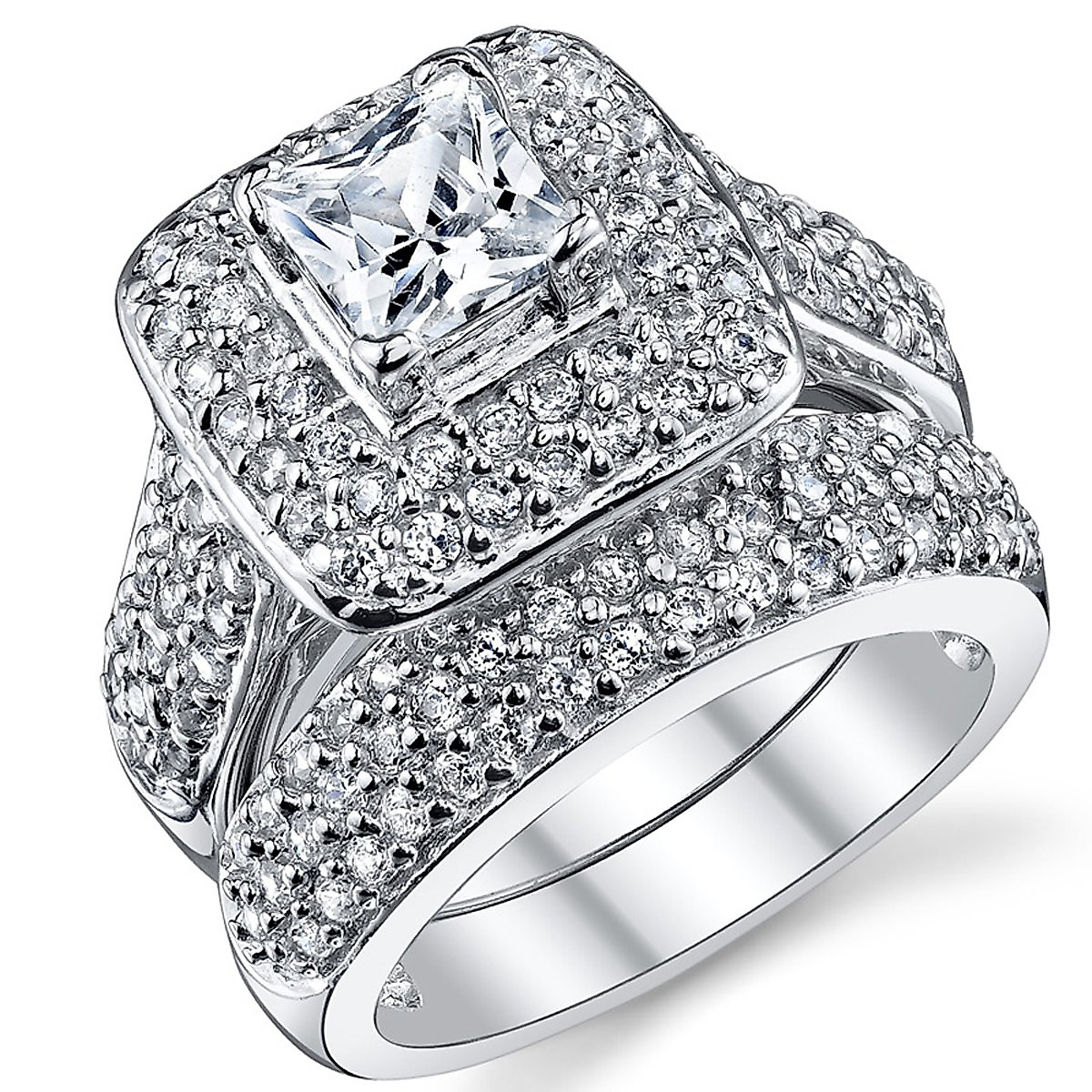 1 Carat Princess Cut Cubic Zirconia Sterling Silver 925 Wedding Engagement Ring Band Set 8