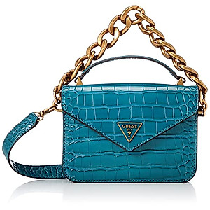 GUESS Womens Retour Mini Flap Satchel Top Handle Crossbody, Deep Teal, One Size US