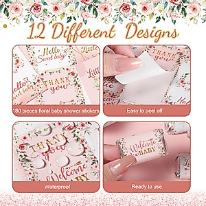 Colarr 180 Pieces Floral Baby Shower Candy Stickers Mini Flower Baby Shower Candy Bar Wrappers Chocolate Sweets Labels for Girls Boys Baby Shower Favor Decorations Supplies