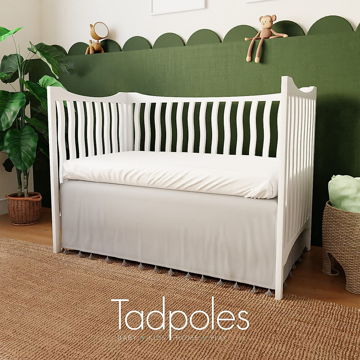 Tadpoles Crib Skirt with Tassel | 28" x 52" with a 14" Drop | Made of 100% Softly Brushed Microfiber Polyester | Easy to Care for | Soft, Smooth, Breathable & Durable | Ideal for Babies | Grey