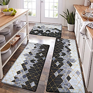 Kitchen Mats 3 Piece Set, Memory Foam Kitchen Rugs Mat Non Slip Washable for Floor, Modern Kitchen Mats Cushioned Anti Fatigue, Waterproof Kitchen Runner Rug, 18‘’ x 30‘’ + 18'' x 48'' + 18'' x 60''