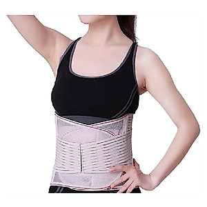 XMSM Physical Therapy Lumbar Back Brace for Men & Women Lower Back Brace/Support for Pain Relief and Injury Prevention Adjustable Breathable & Lightweight Materia (Color : Beige, Size : Large)