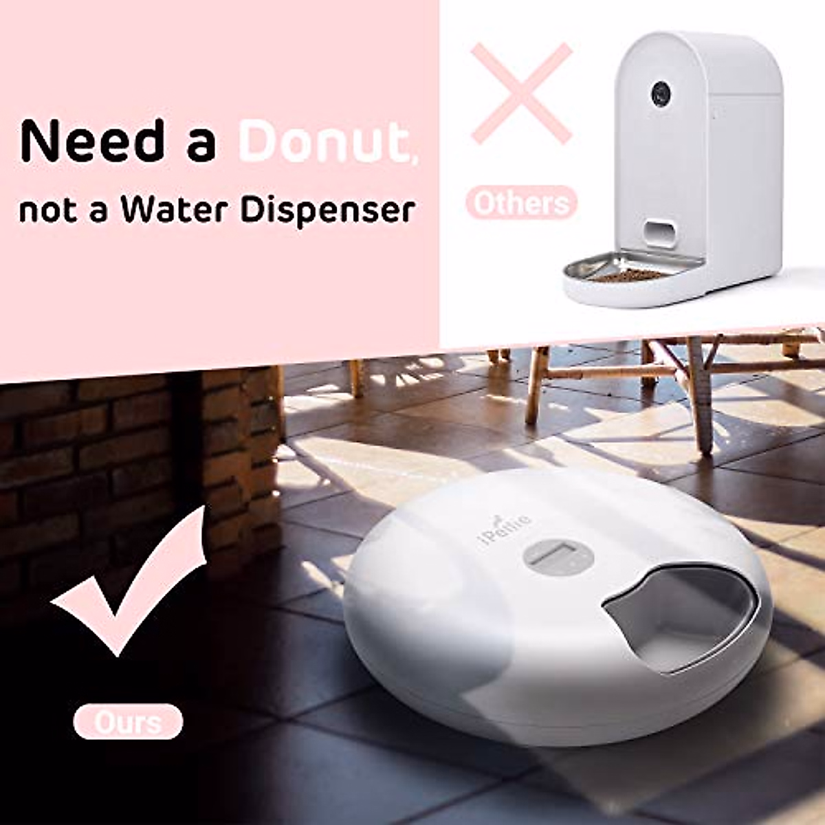 iPettie Donuts 6-Meal Automatic Wet and Dry Food Pet Feeder with Programmable Timer, Auto Dispenser for Cat and Small & Medium Dog, Batteries & USB Power Supply, White