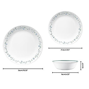 Corelle Vitrelle 4-Pieces 10.25" Glass Dinner Plates, Chip & Crack Resistant Glass Dinnerware Set Plates, Country Cottage