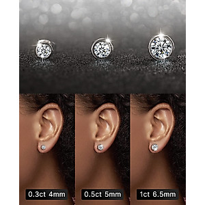 Moissanite Earrings for Men & Women, 0.3/0.5/1ct, VVS1 18k Rose Gold, Lab-Cut, Dazzling Sparkle, Round Bezel GRA Certified Diamond Studs, Hypoallergenic Flat Back Stud Earrings