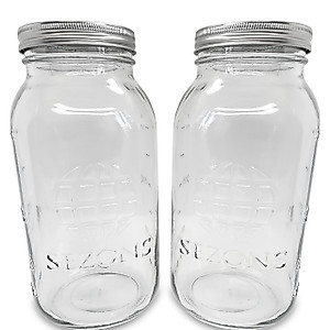 SEZONS 64 ounce (2 Liter) 1/2 gallon Mason Jar wide mouth Food Grade - 2 pack set