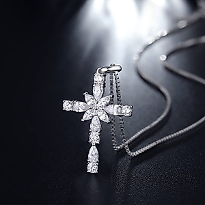 ZDaoBen Cross Necklace for Women Diamond CZ Cross Necklace Sterling Silver Cubic Zirconia Birthstone Cross Necklace for Women Cross Jewelry April Birthstone Necklace White Cross Jewelry