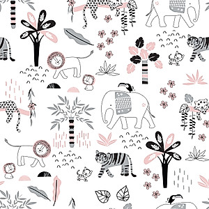 Lambs & Ivy Happy Jungle 100% Cotton Safari Animals Fitted Crib Sheet - White