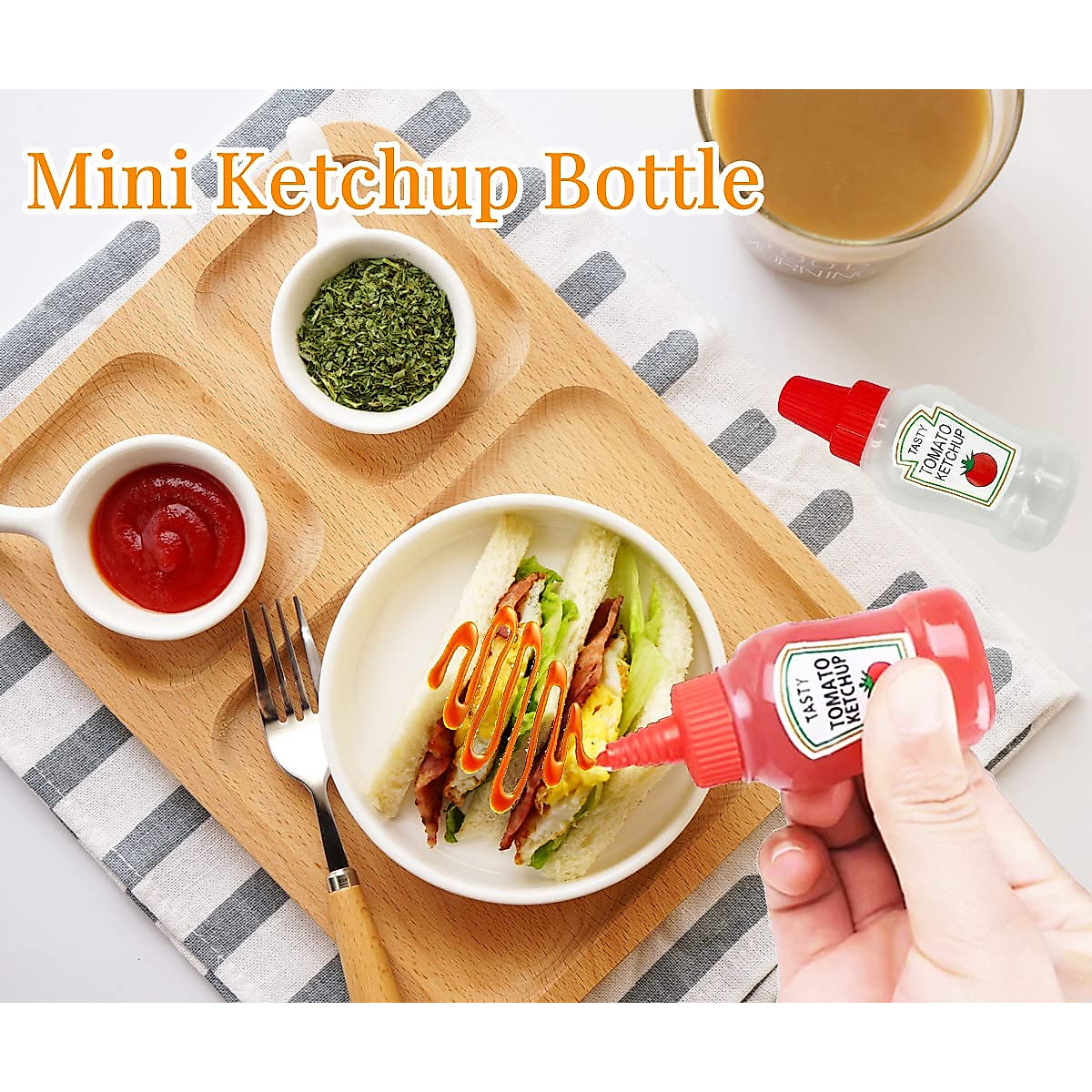 LOPURO 4Pcs Mini Ketchup Bottle, 25ml Plastic Condiment Squeeze Bottles Refillable Ketchup Soy Sauce Honey Salad Dressing Container Bottles with Screw Cap for Camping Office School BBQ Bento Box