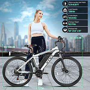 Vivi Electric Bike for Adults 26 Inch 500W Ebike for Adults Removable 48V Battery, Electric Mountain Bike 21 Speed Gears, Electric Bicycle 50 Miles/Pedal Assist, UL 2849 Certified