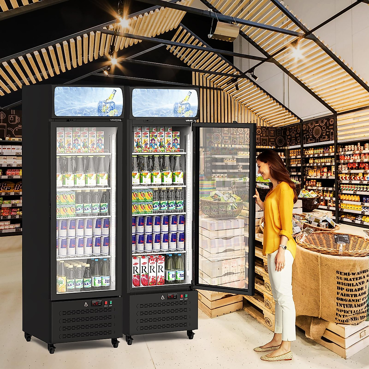 ACONEE Commercial Display Refrigerator, Black