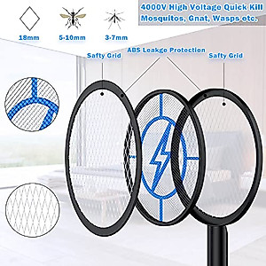 Lanpuly Electric Fly Swatter, 4000V Mosquito Killer, USB Rechargeable Fly Swatter Racket with Base, Powerful Grid, 3 Layers Mesh Safety Protect Safe to Touch