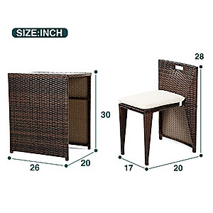FDW Patio Set 3 Pieces Outdoor Wicker Patio Furniture Sets Wicker Bistro Set Rattan Chair Conversation Sets Patio Sofa Wicker Table Set for Yard Backyard Lawn Porch Poolside Balcony,Brown