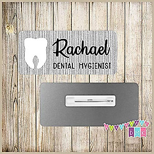 Tooth- Dental - Grey Stripe - PERSONALIZED - Custom Name Tag - 1.25" x 3" Magnetic OR Pin Back - 097NT