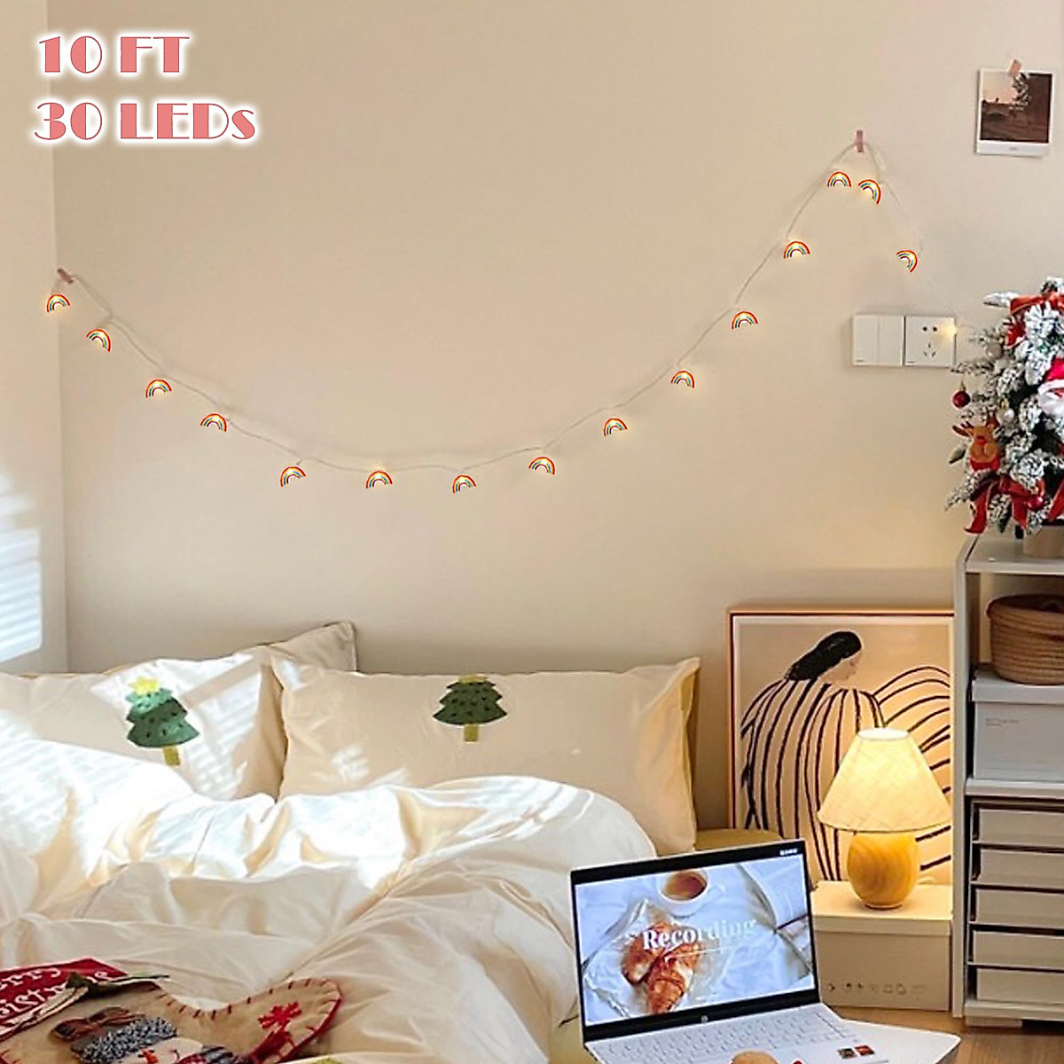 FLAVCHARM Rainbow Fairy Lights Decorating Battery Operated String Lights with Remote 10ft 30LED Summer Theme Fairy Lights USB Plug in String Lights Decorations for Bedroom Party Birthday Ornaments