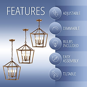 JONATHAN Y JYL7436B Pagoda Lantern Dimmable Adjustable Metal LED Pendant Classic Traditional Farmhouse Dining Room Living Room Kitchen Foyer Bedroom Hallway, 12 in, Antique Gold