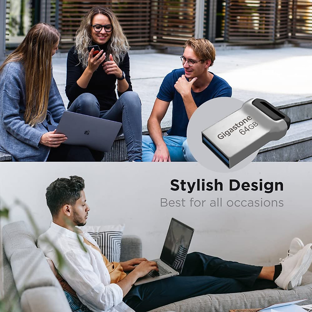 GIGASTONE Z90 [2-Pack] 64GB USB 3.2 Gen1 Flash Drive, Mini Fit Metal Waterproof Compact Pen Drive, Reliable Performance Thumb Drive, USB 2.0 / USB 3.0 /USB 3.1 Interface Compatible