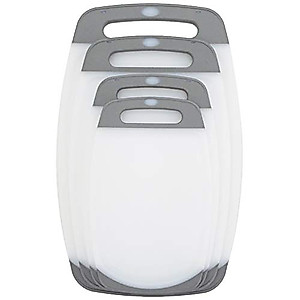 Clean Cut Cutting Board Set - 4 Piece Non-Slip Poly Plastic Kitchen Chopping Boards - Gray & White