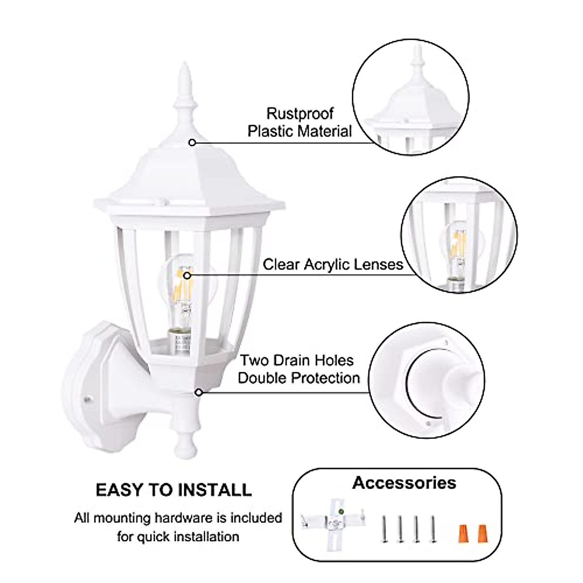 FUDESY Outdoor Wall Lantern, Exterior Waterproof Wall Sconce Light Fixture, White Front Porch Light Wall Mount for Garage, Patio, Yard, FDS2542EW (Bulb Included)