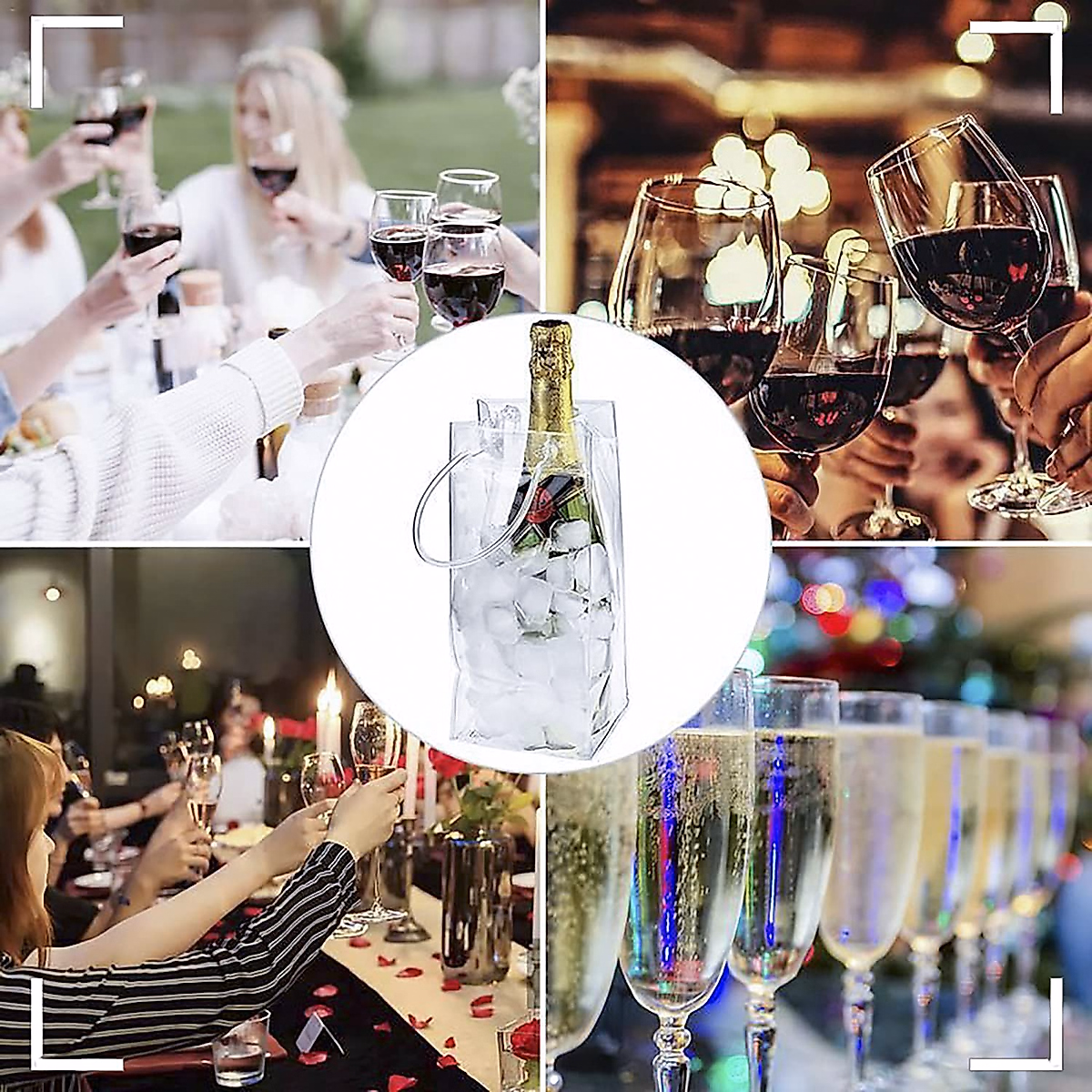 OBPSFY 10 Pieces Ice Wine Bag, Clear Portable Collapsible Wine Cooler Bags with Handle, PVC Wine Pouch Bags for Champagne Cold Beer White Wine Chilled Beverages