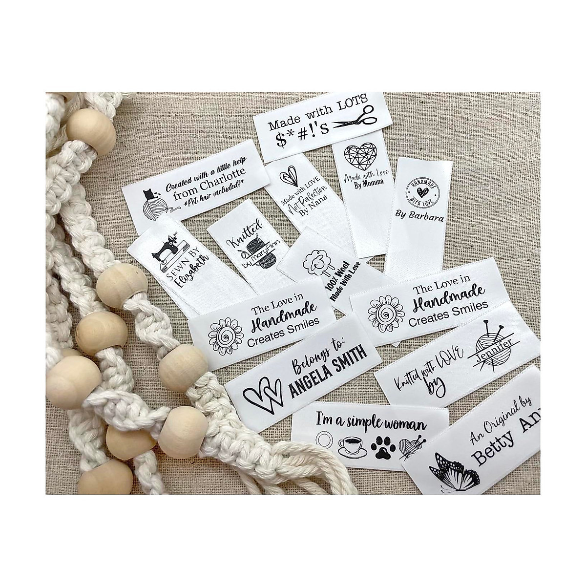 Design Your Own - Non-Fraying Quality Custom Printed Satin Fabric Labels Jennifer's Jewels Brand Made in USA Sew On for Branding, Crafts, Clothing, Compliancy Needs, Knitting, Crocheting, Handmade