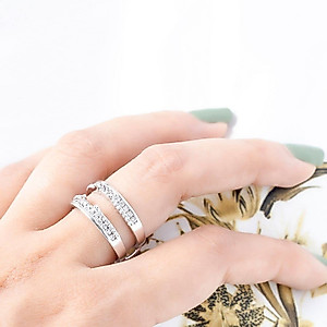 Facet Jewel 3/4 Carat Cubic Zirconia Enhancer Guard Open Two Row Band Ring for Women in 925 Sterling Silver (VVS, 0.71 CTW) Stacked Band Ring Size 5