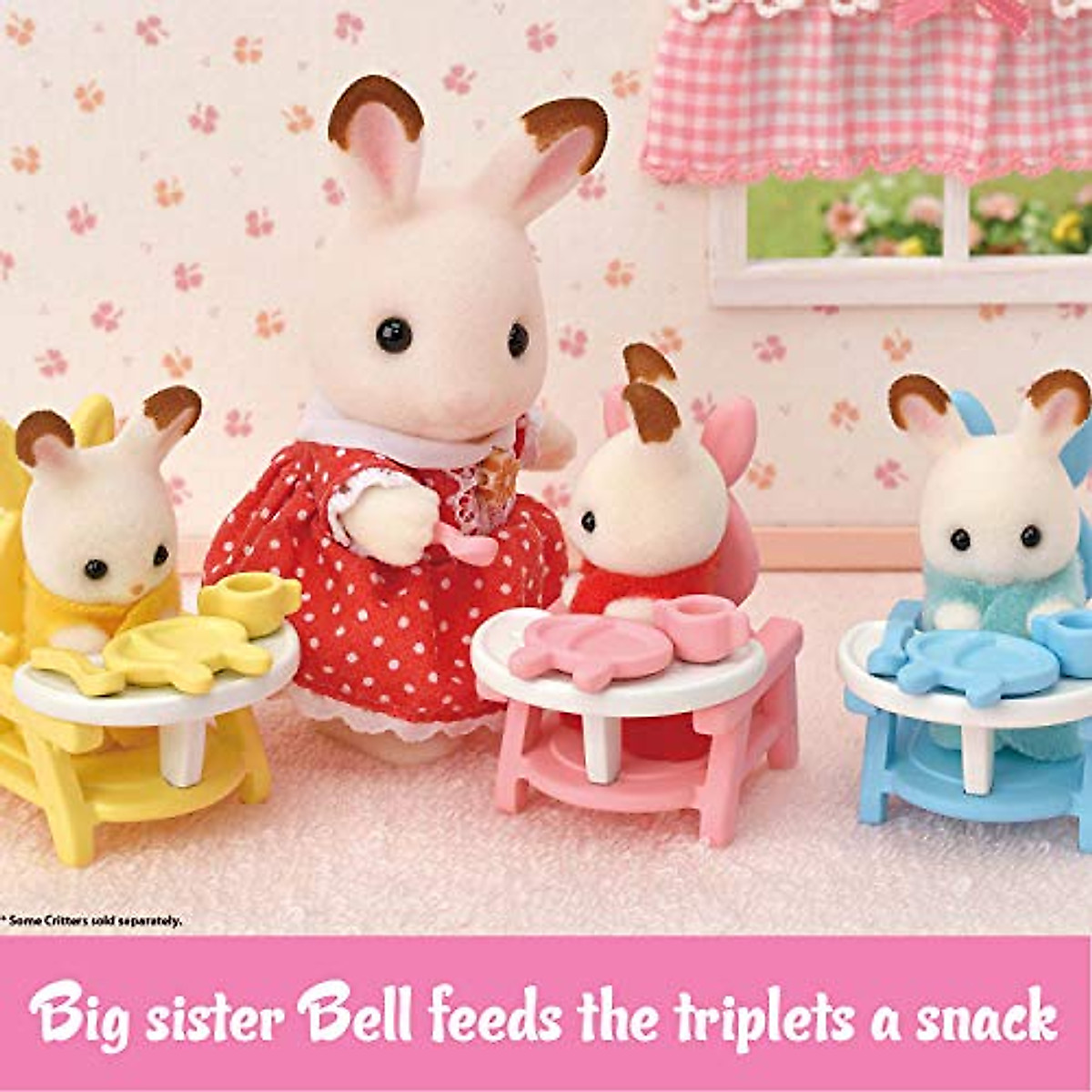 Calico Critters Triplets Care Set - Dollhouse Playset with 3 Hopscotch Rabbit Figures & Accessories Included
