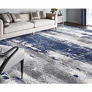 BEIMO Area Rugs for Bedroom Living Room Machine Washable Large Modern Abstract Print Soft Entryway Runner Rug, Non Slip Carpet with Gripper, Blue 8x10