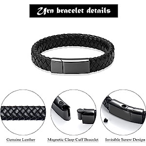 mingkejw Urn Bracelet for Ashes Cremation Jewelry for Women Men Cuff Bangle Braided Leather Wristband Mmeorial Bracelet Keepsake Jewelry,Black 24cm