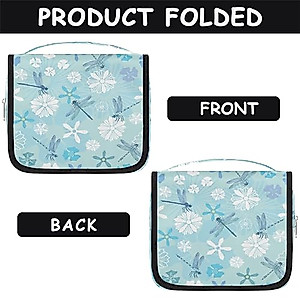 POFATO Dragonfly Flower Travel Toiletry Bag Cosmetic Makeup Bag for Women Men Hanging Hook Wash Toiletries Portable Toiletry Bags Organizer