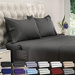 DREAMCARE deep Pocket King Sheets - 4 PCS Set - up to 21 inches - 2500 Supreme Collection - Superior Softness - Hotel Luxury Sheets & Pillowcases Set - Wrinkle and Fade Resistant (King, Gray)